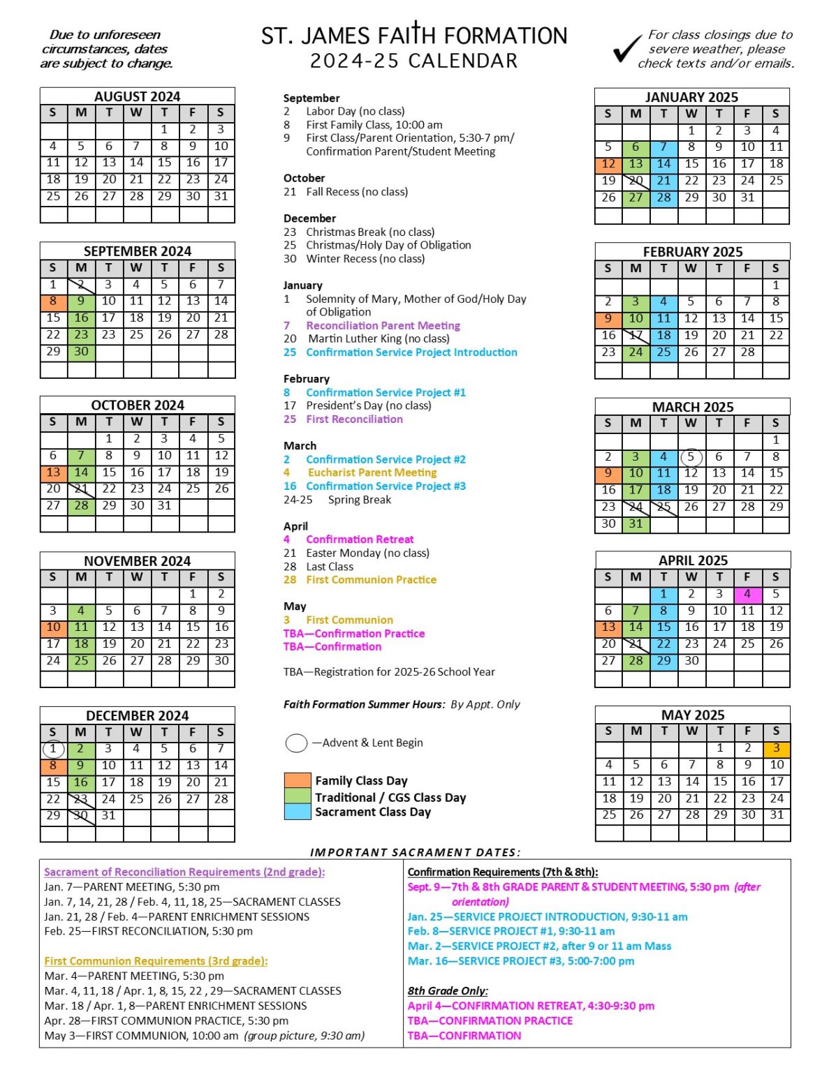 Formation Calendar – St. James the Less